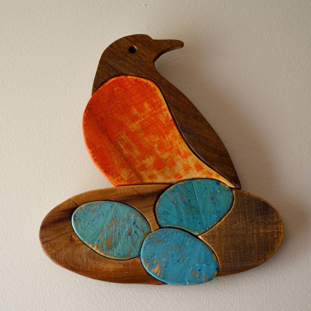 Robin Bird on Nest Wood Rustic Decor Handmade Reclaimed - Etsy