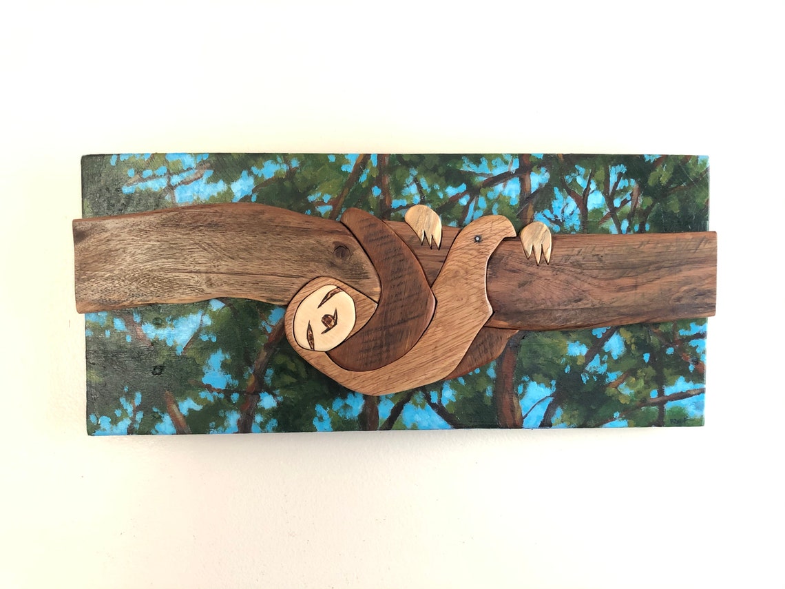 Sloth Wood Art Reclaimed Wood Wall Home Decor Rustic Animal - Etsy