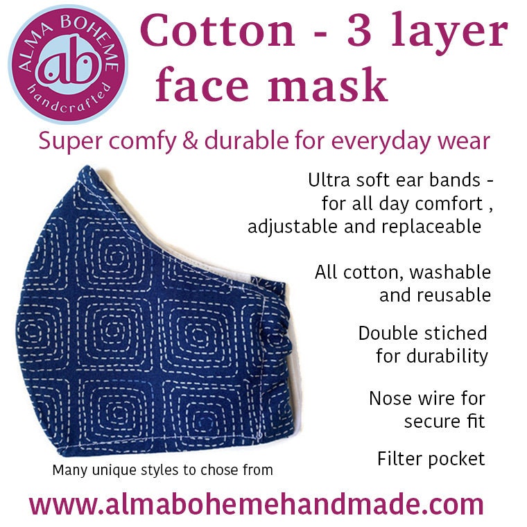 Face Mask - Frida’s Casa Azul- 3 Layer Mask- reusable / washable face ...
