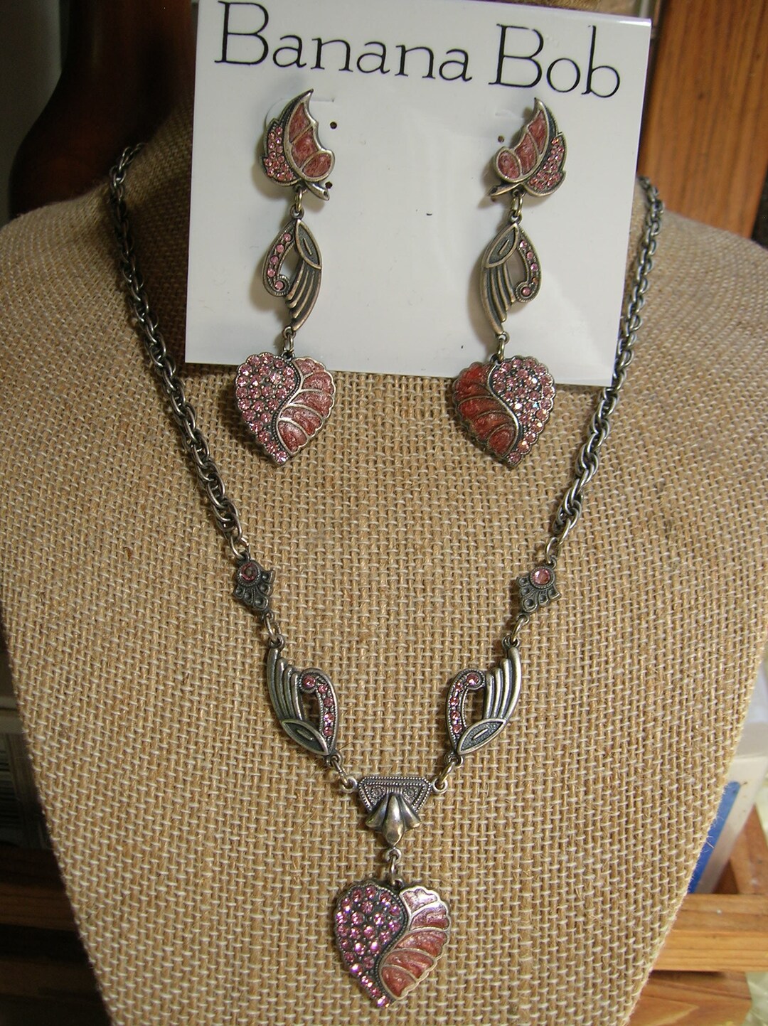 Banana Bob Necklace and Earrings Set Silver Ox With Enamel and Pink ...
