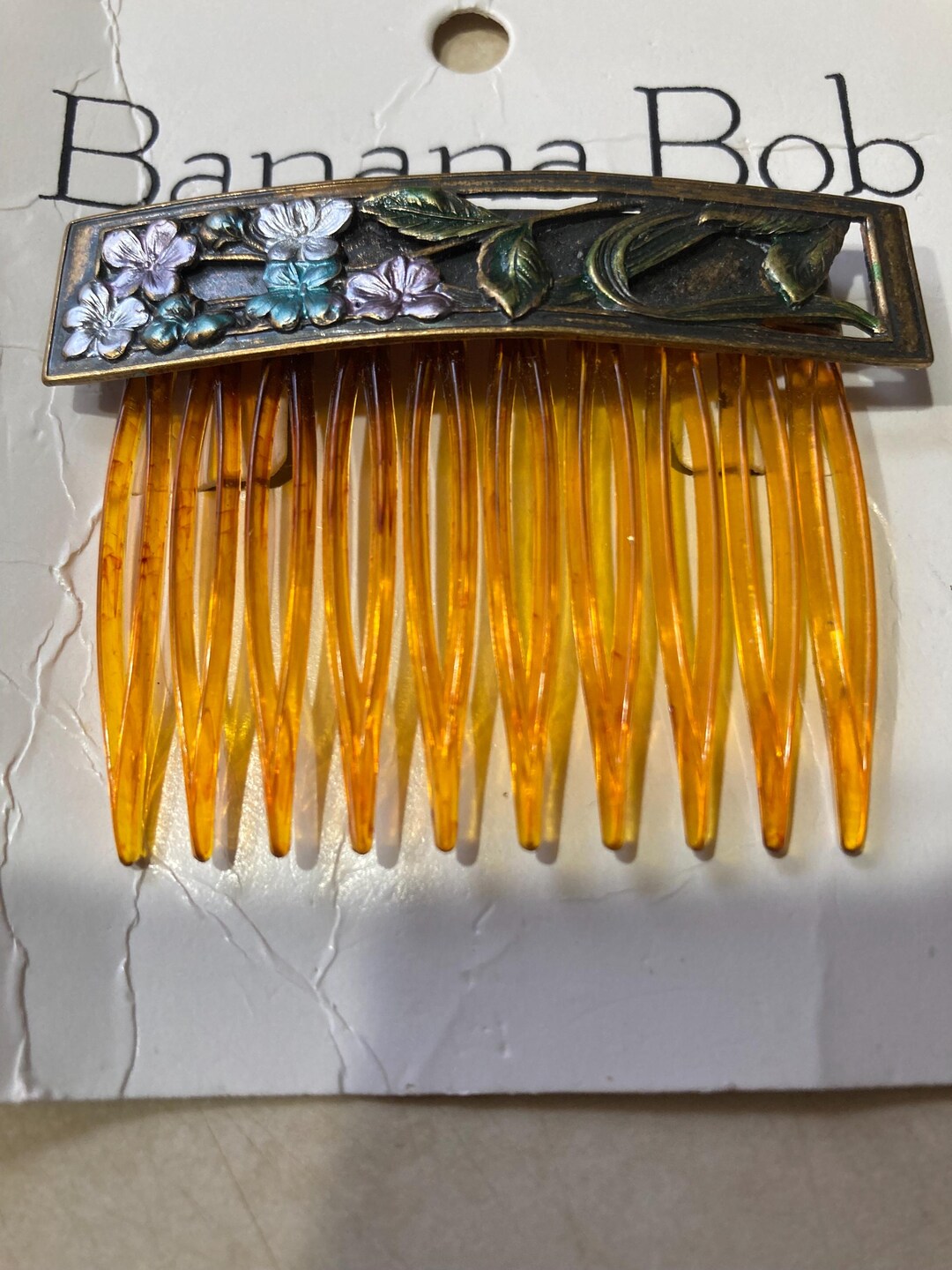 Banana Bob Hair Comb With Enameled Flowers and Greenery - Etsy