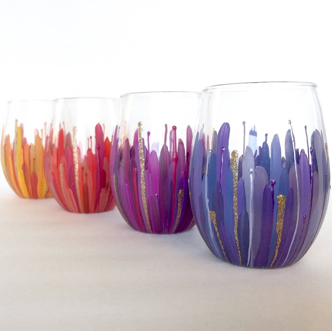 Sunset Collection Color Burst Wineglass Set of 4, Hand-painted 20oz ...