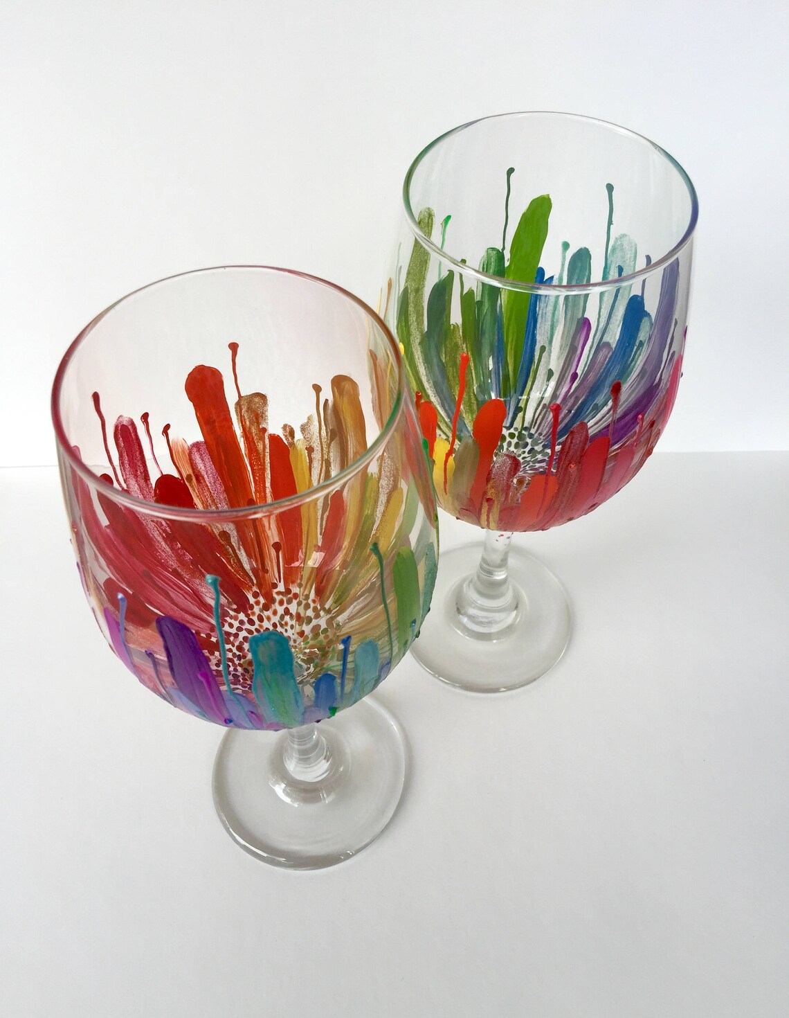Rainbow Color Burst Wineglass Set of 2, Hand-painted 20oz Glasses - Etsy