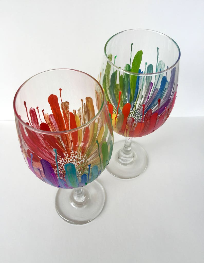 Rainbow Color Burst Wineglass Set of 2, Hand-painted 20oz Glasses - Etsy