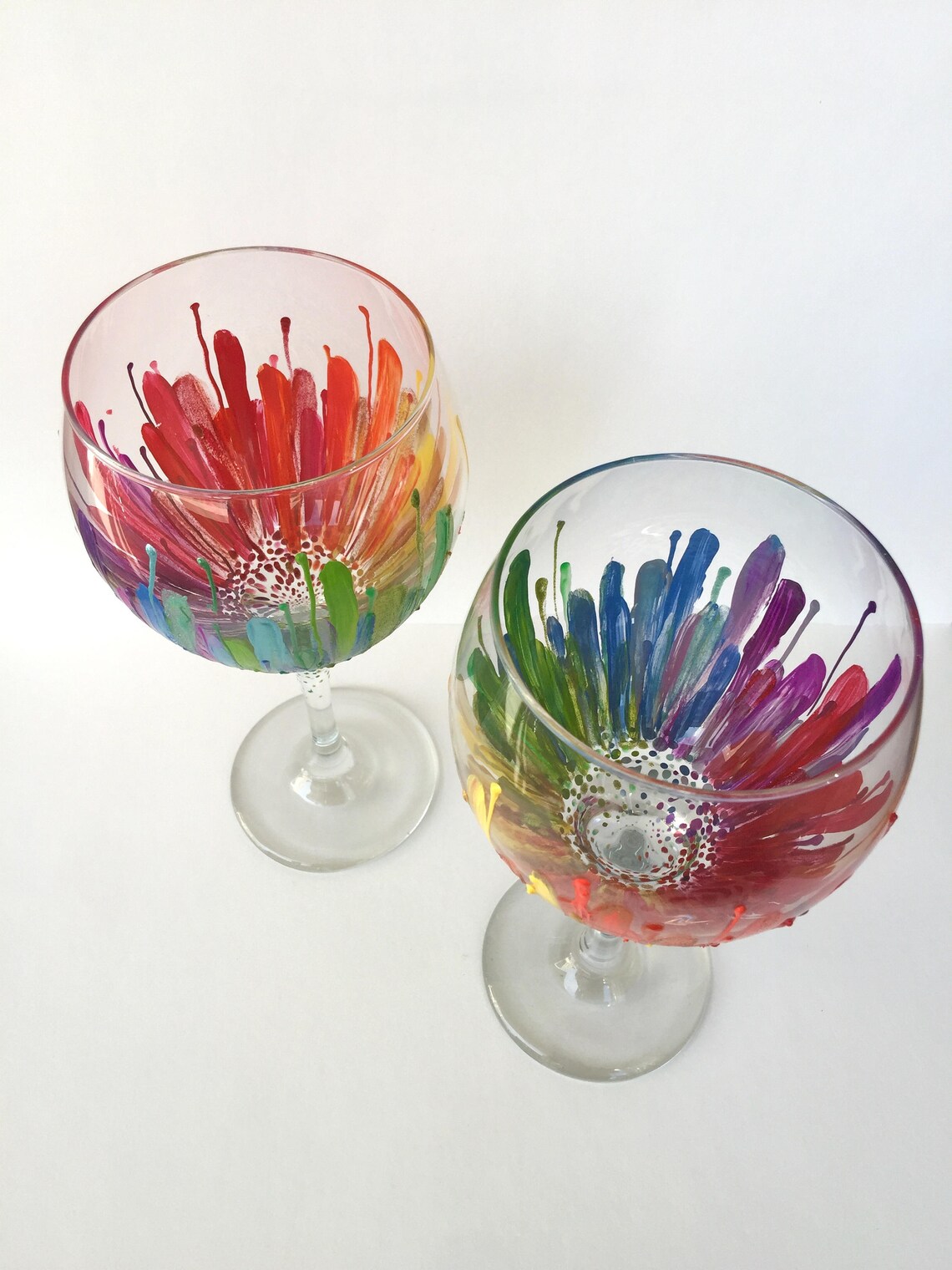 Rainbow Color Burst Wineglass Set of 2, Hand-painted 20oz Glasses - Etsy