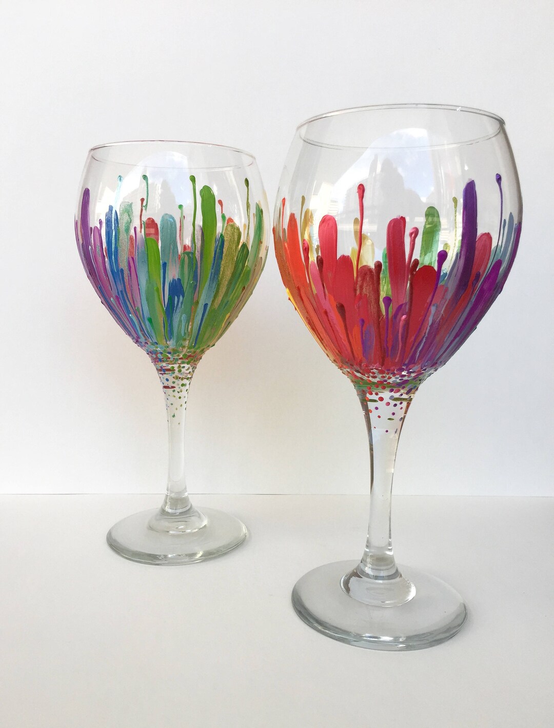 Rainbow Color Burst Wineglass Set of 2, Hand-painted 20oz Glasses - Etsy