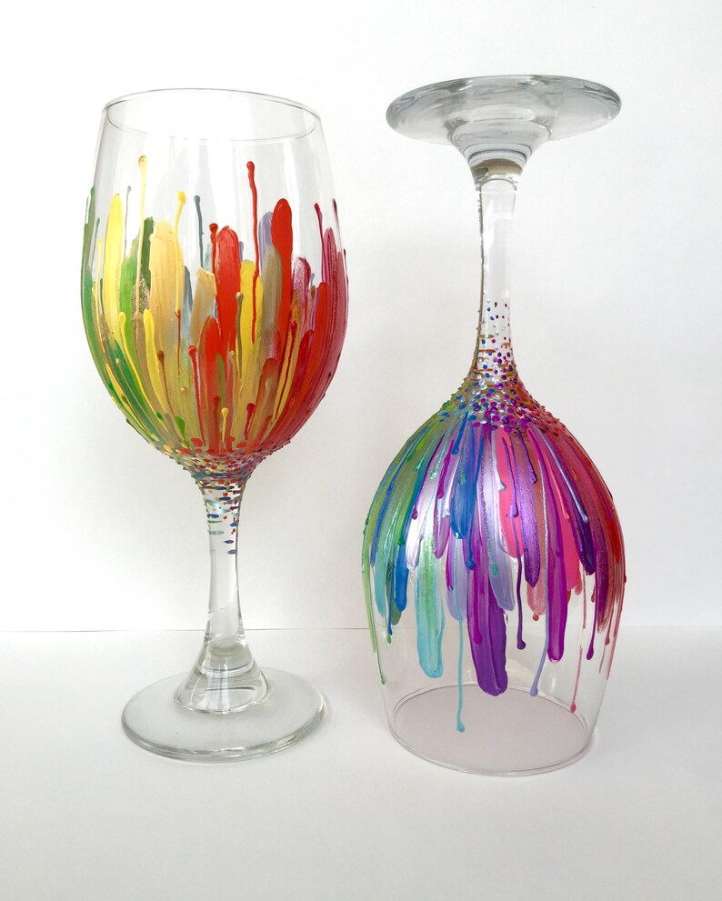 Rainbow Color Burst Wineglass Set of 2, Hand-painted 20oz Glasses - Etsy