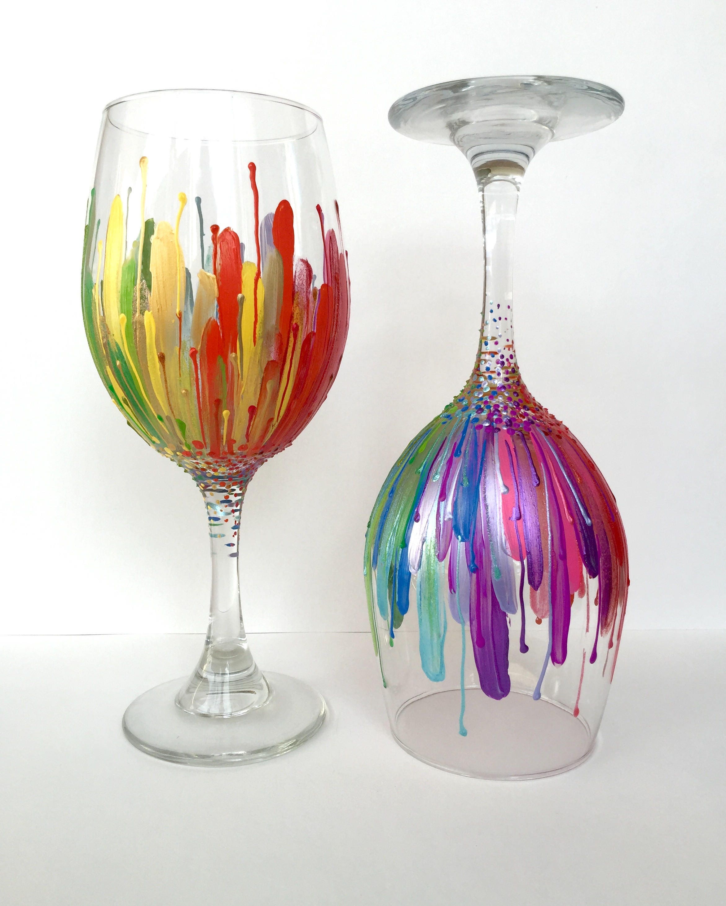 Rainbow Color Burst Wineglass Set of 2, Hand-painted 20oz Glasses - Etsy