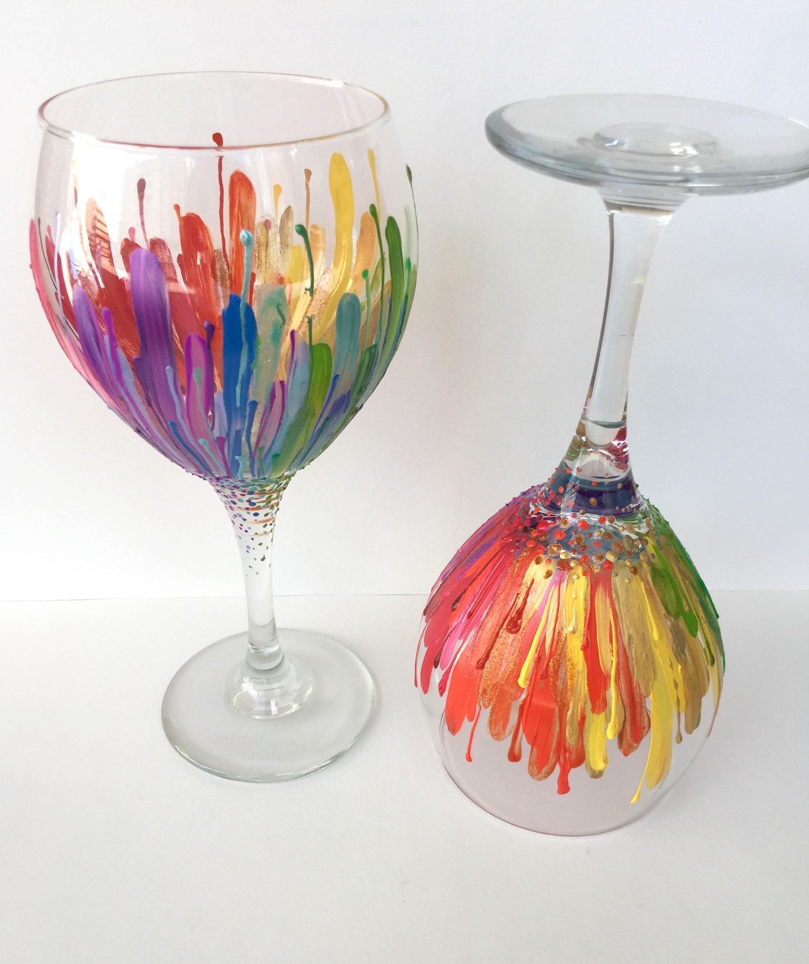 Rainbow Color Burst Wineglass Set of 2, Hand-painted 20oz Glasses - Etsy