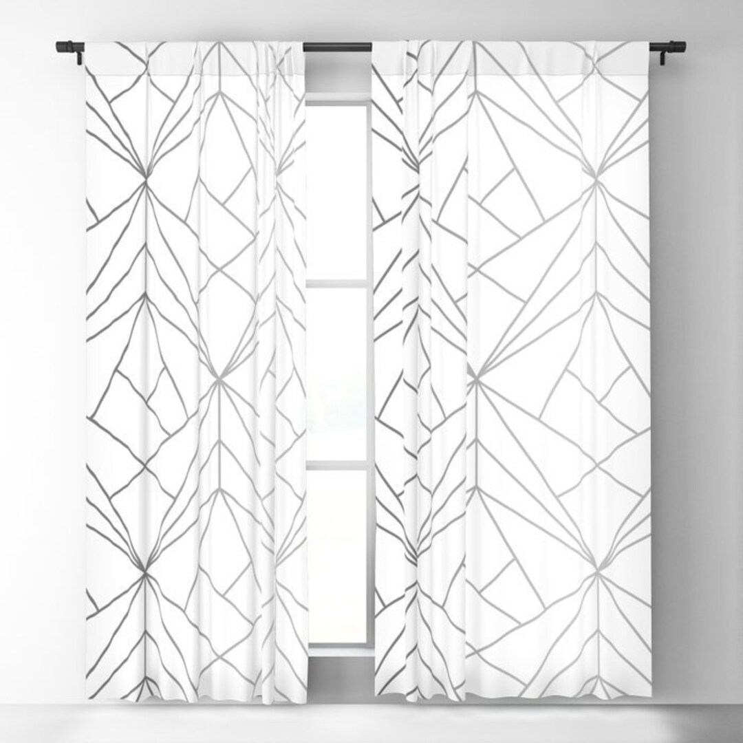 Geometric Silver Pattern Window Curtains, Bohemian Curtains, Silver ...