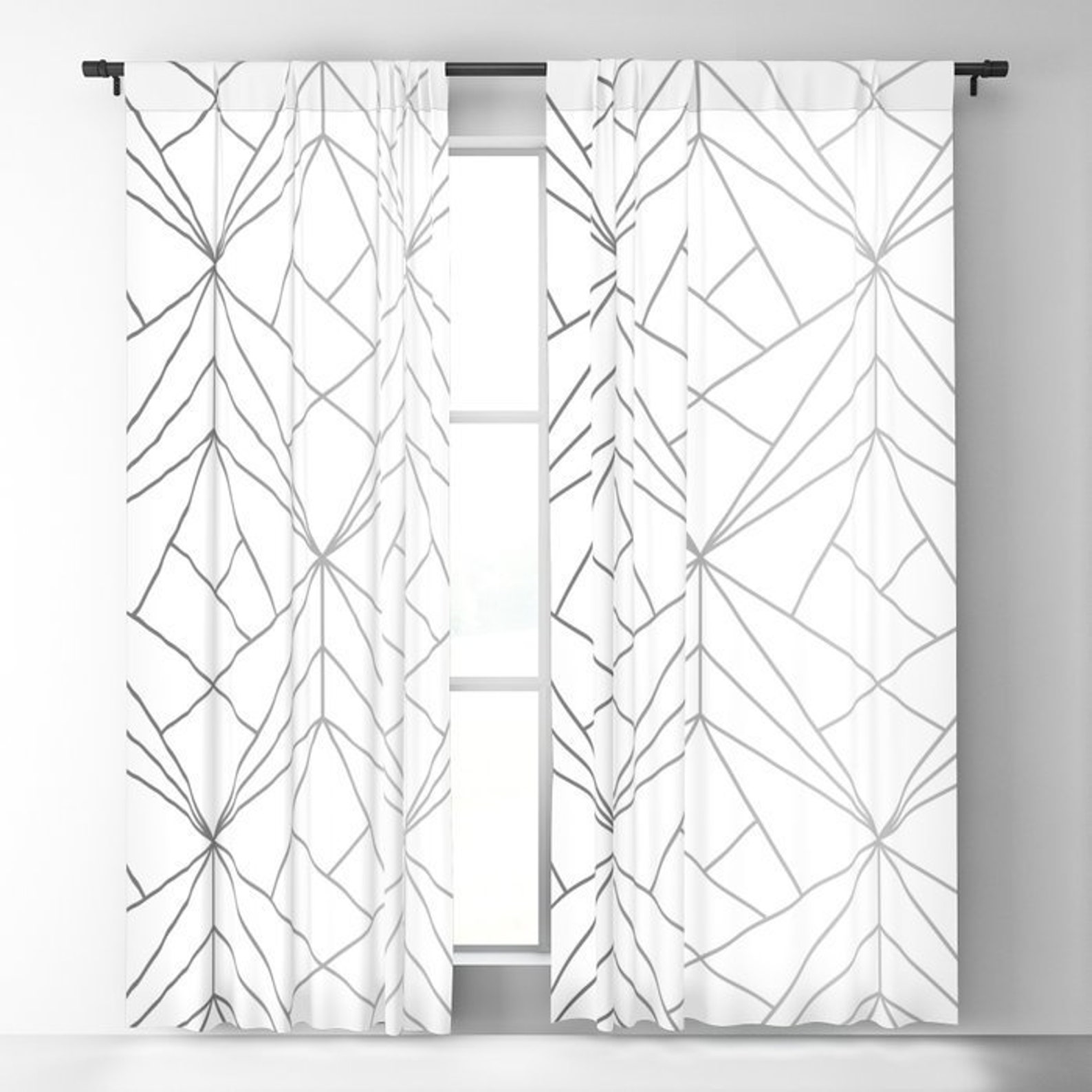 Geometric Silver Pattern Window Curtains, Bohemian Curtains, Silver ...