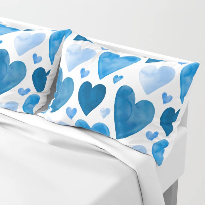 Blue Hearts Watercolor Duvet Cover Blue Hearts Bedding Heart | Etsy