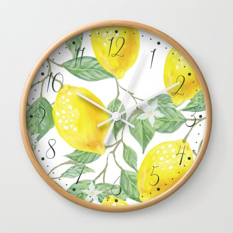 Lemons and Leaves Watercolor Clock, the Branches of A Lemon Tree ...