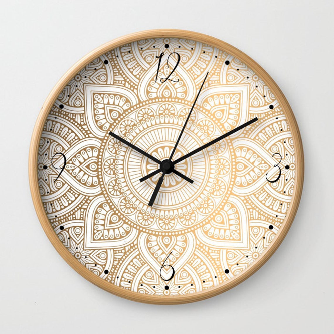 Mandala Gold Wall Clock, Boho Mandala Wall Clock, Mandala Wall Clock ...