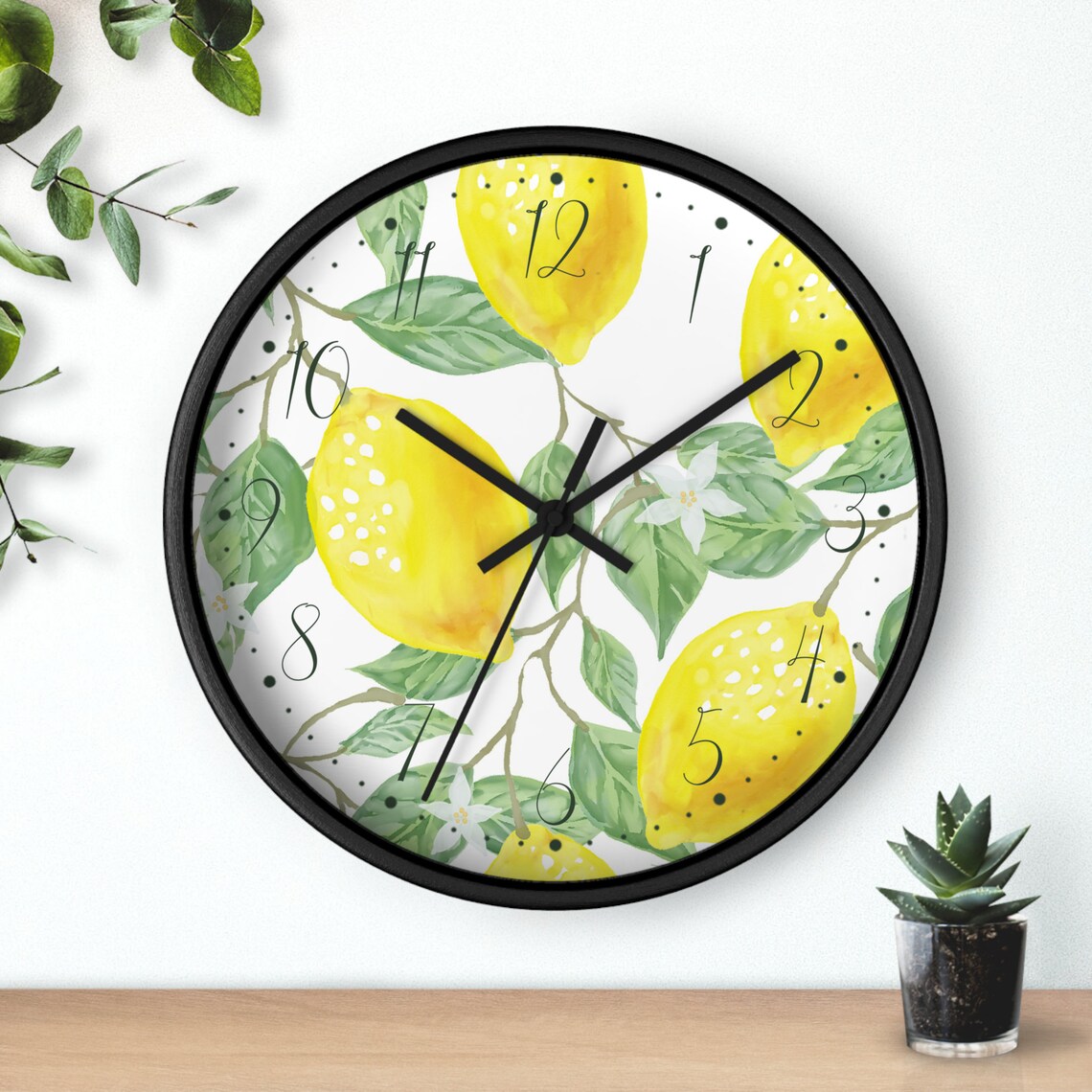 Lemons and Leaves Watercolor Clock the Branches of A Lemon - Etsy