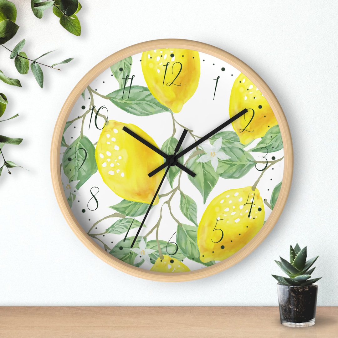 Lemons and Leaves Watercolor Clock, the Branches of A Lemon Tree ...