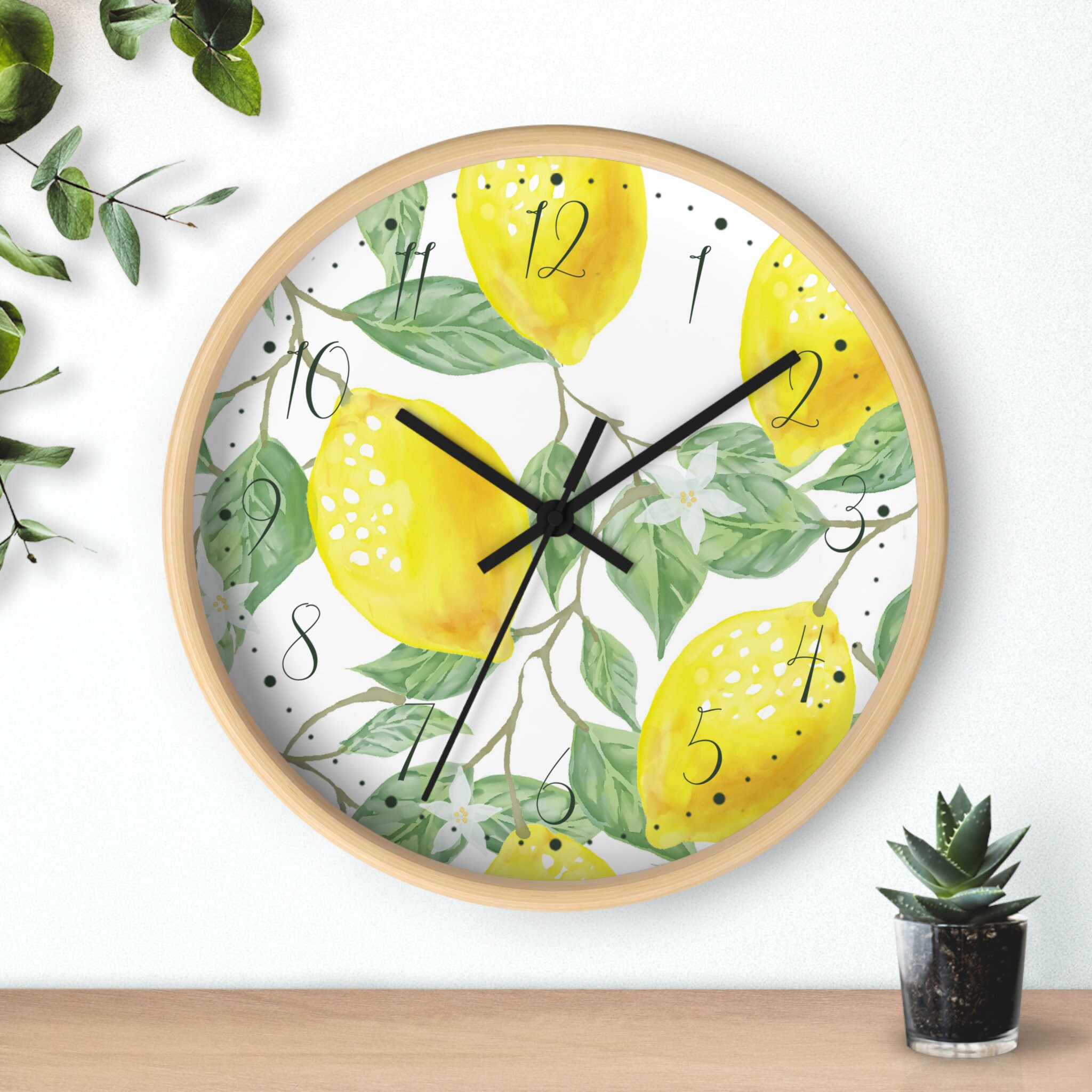 Lemons and Leaves Watercolor Clock, the Branches of A Lemon Tree ...