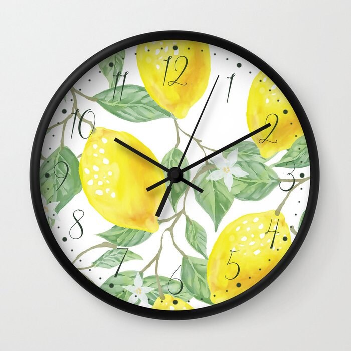 Lemons and Leaves Watercolor Clock, the Branches of A Lemon Tree ...