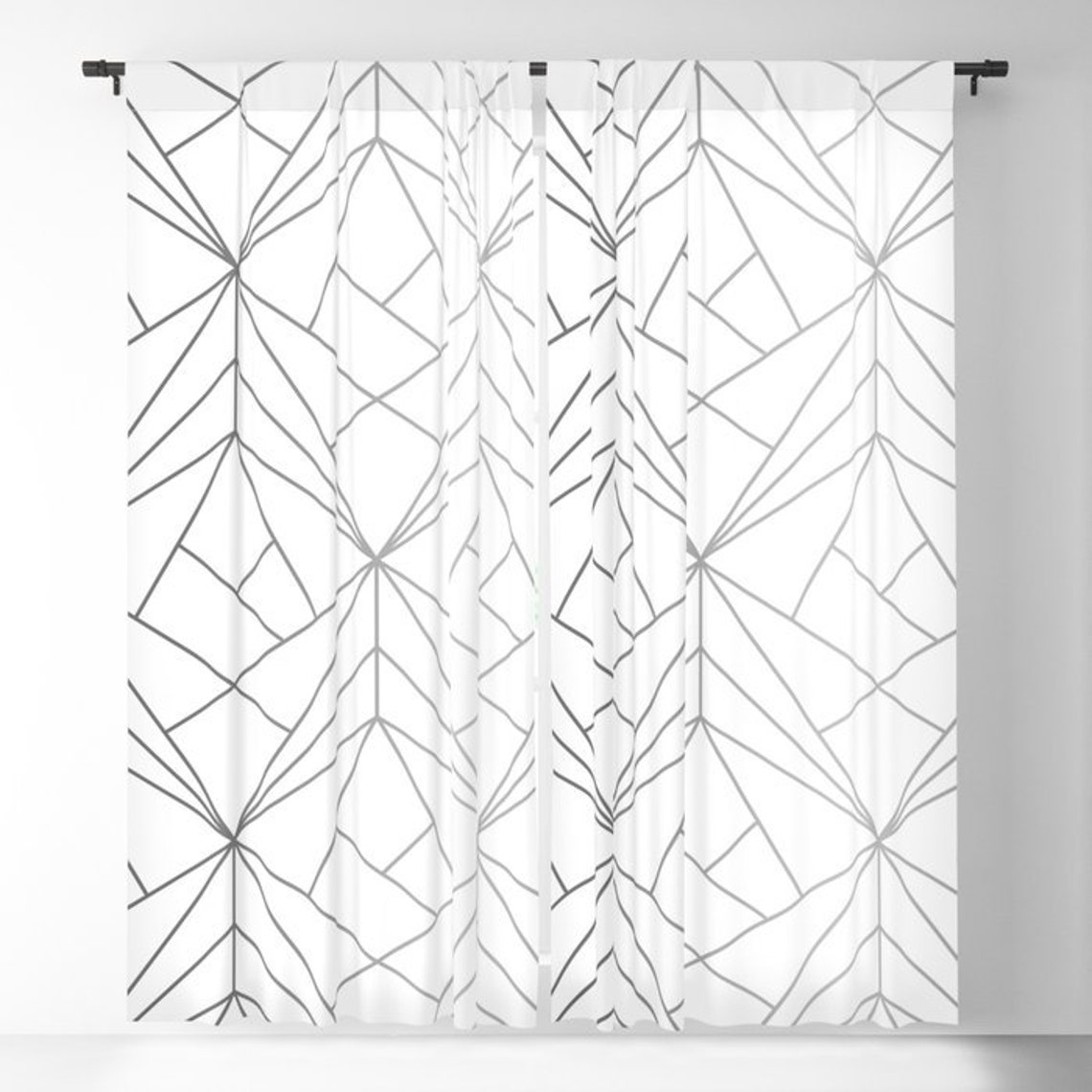 Geometric Silver Pattern Window Curtains, Bohemian Curtains, Silver ...