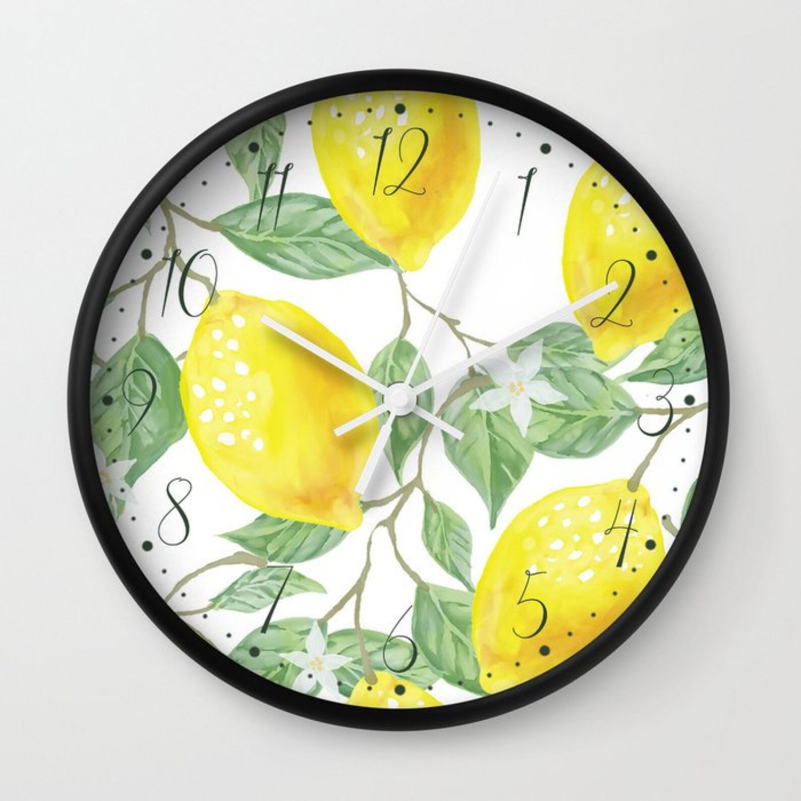 Lemons and Leaves Watercolor Clock, the Branches of A Lemon Tree ...