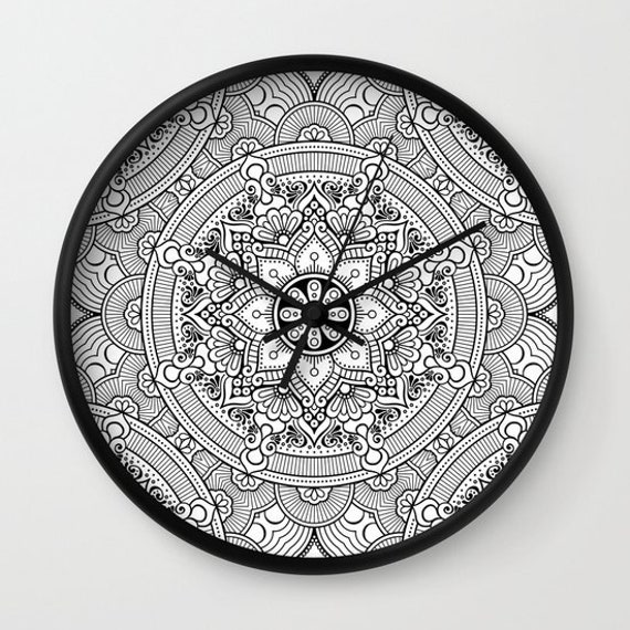 Black White Mandala Wall Clock Mandala Pattern Wall Clock | Etsy