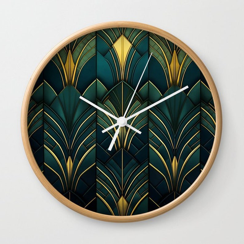 Gatsby-inspired Dark Green Gold Art Deco Wall Clock, Gatsby Pattern ...