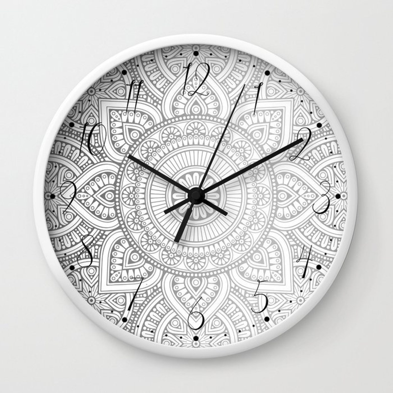 Mandala Silver Wall Clock, Bohemian Wall Clock, Mandala Wall Clock ...