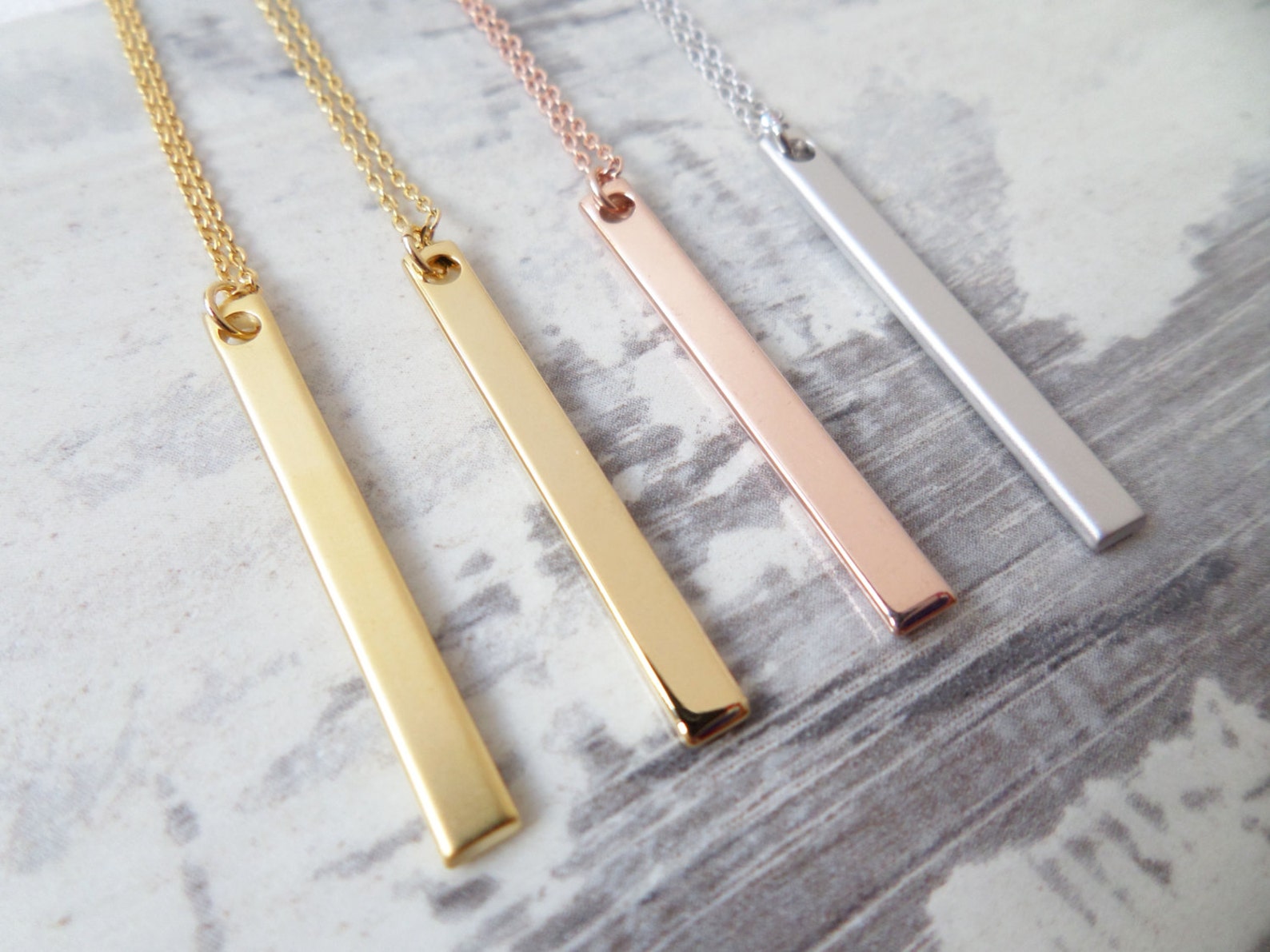 Simple Vertical Bar Necklace, Gold, Rose Gold or Silver Drop Down Bar ...