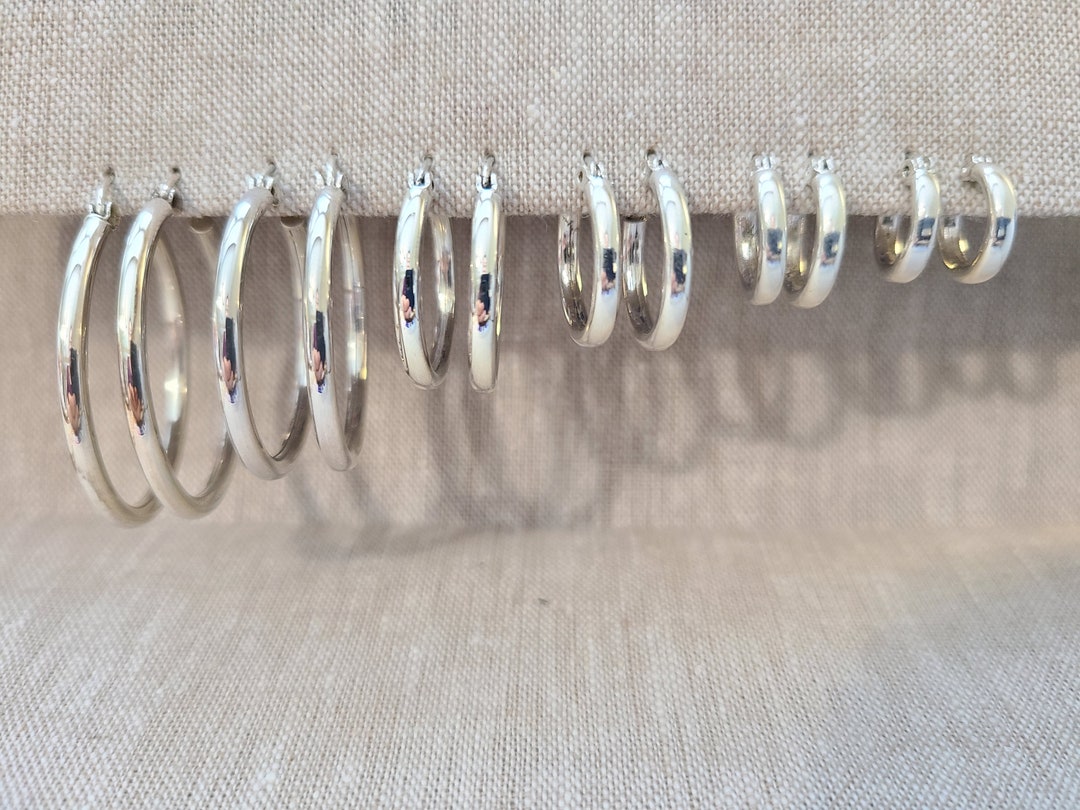 Sterling Silver Hoop Earrings, .925 Plain Hoop Snap Post Sterling ...