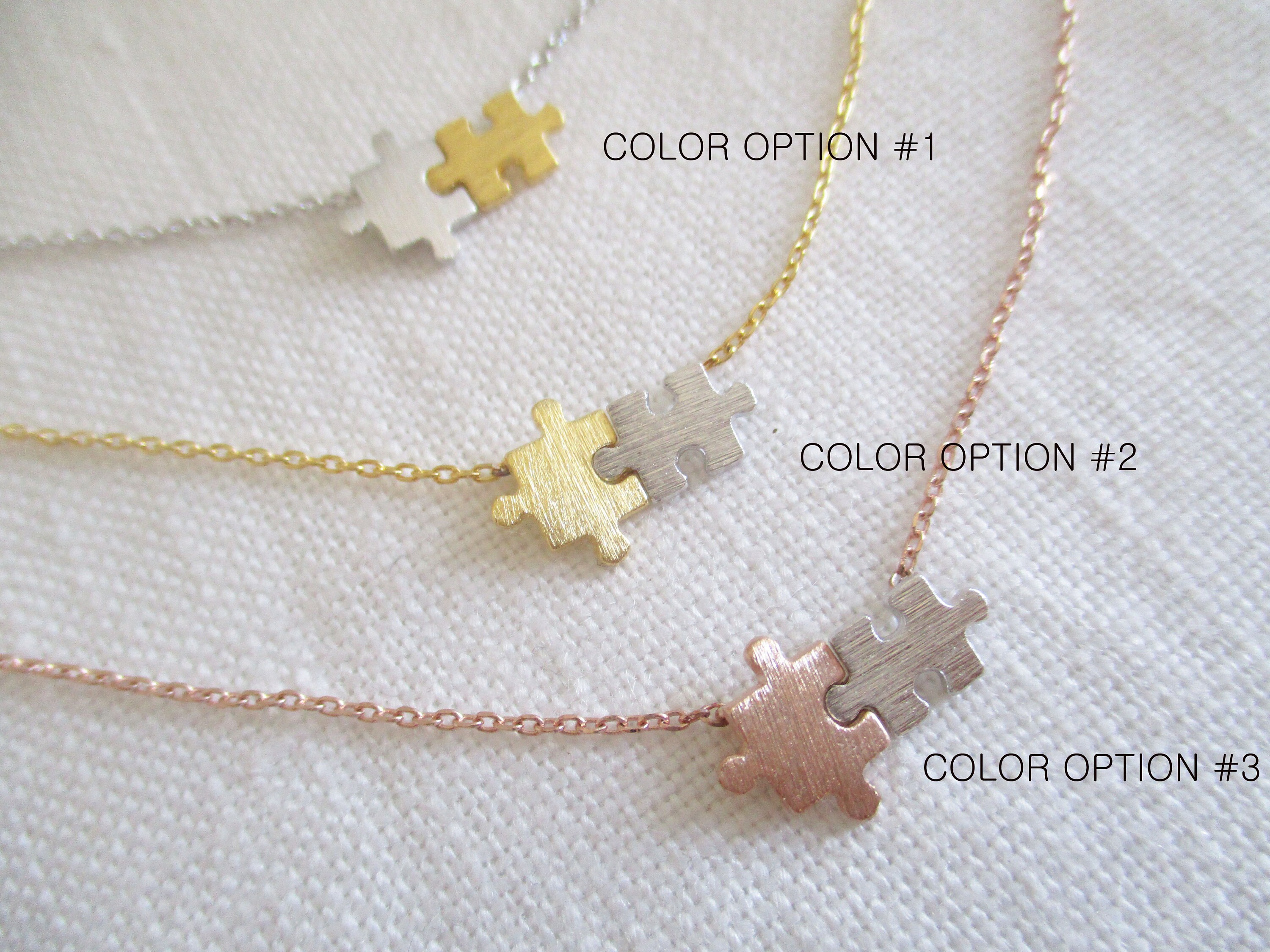 Puzzle Necklace, Mix Color Puzzle, Rose Gold, Gold or Silver Puzzle ...