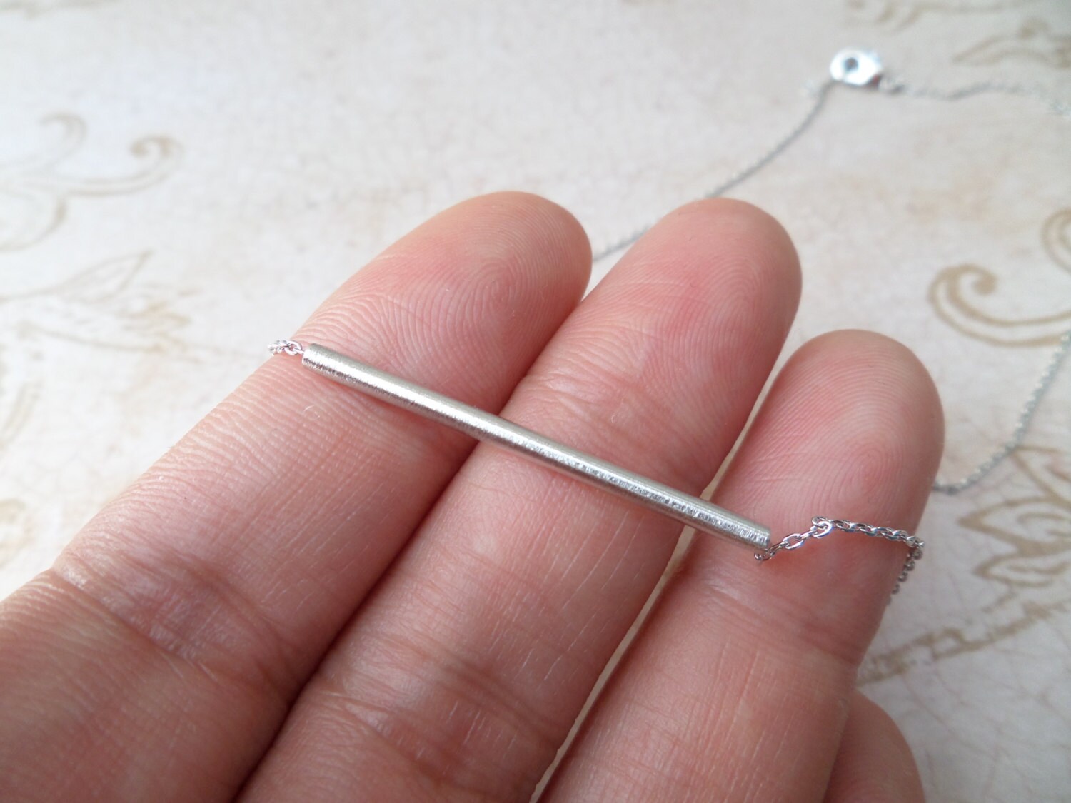 Silver Plated Bar Necklace Silver Tube Necklace...dainty - Etsy
