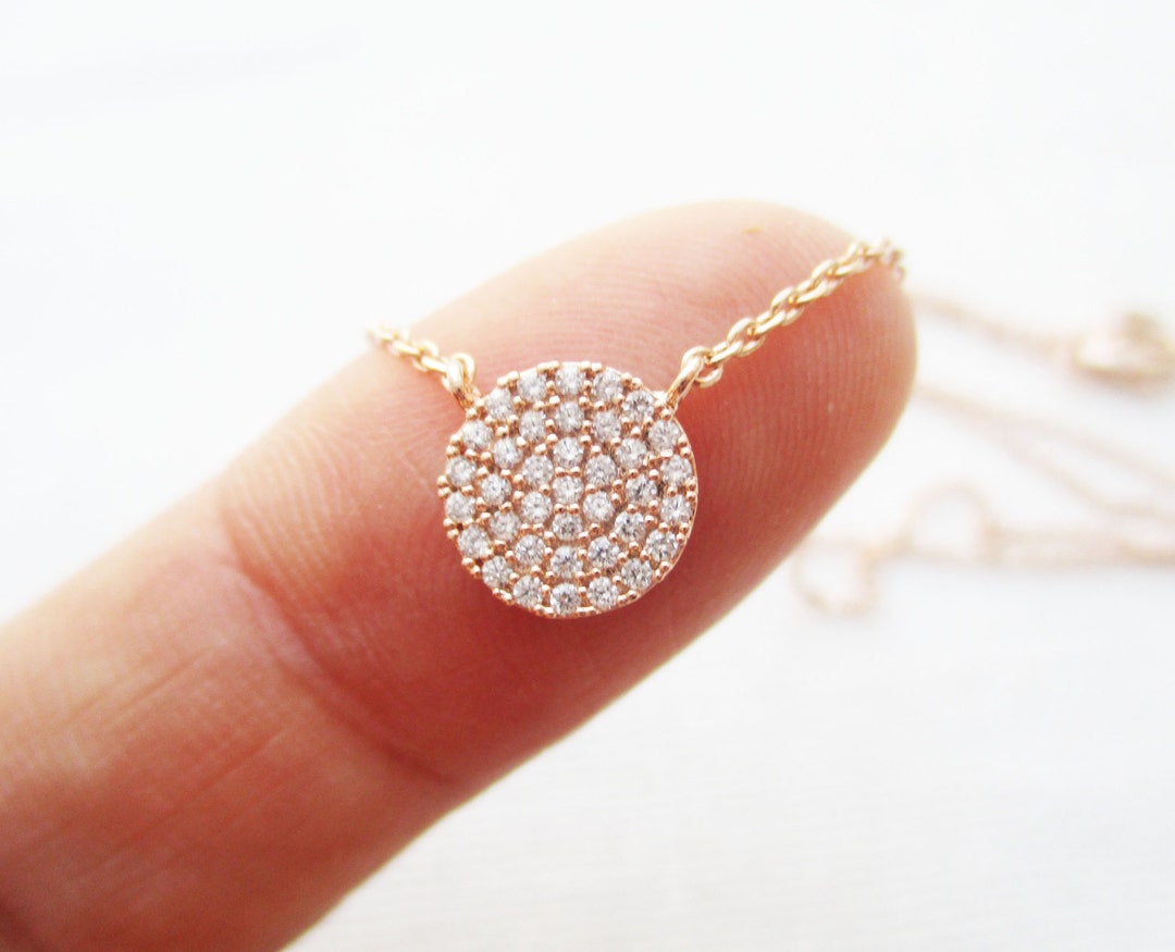Tiny Gold, Rose Gold or Silver Circle Necklace With Cubic Zirconia ...