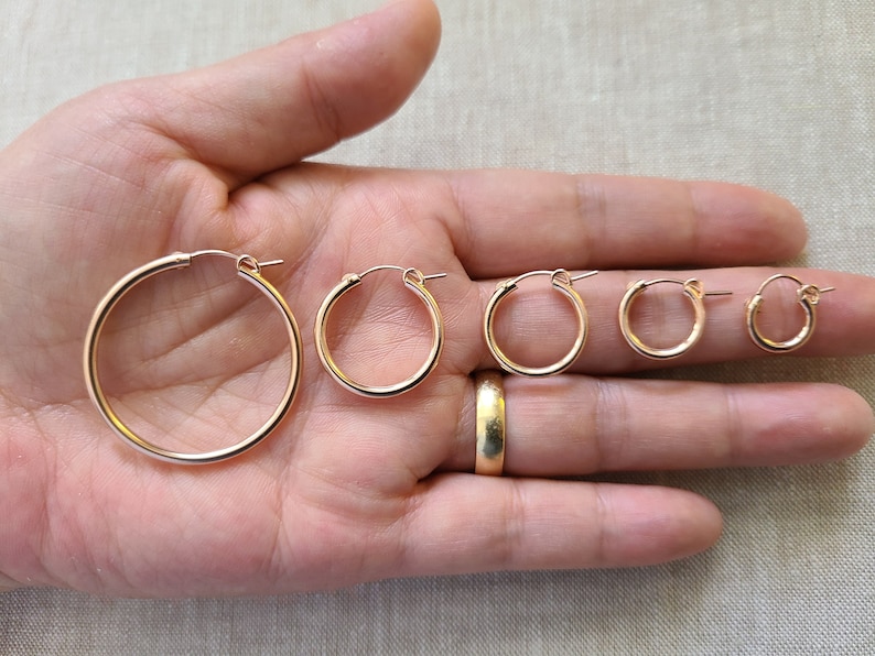 14K Rose Gold Filled Hoop Earringsplain Hoop Snap Post Rose - Etsy
