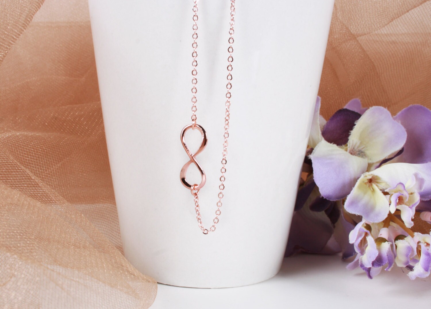 Rose Gold Infinity Necklace Asymmetrical Necklace Center or - Etsy