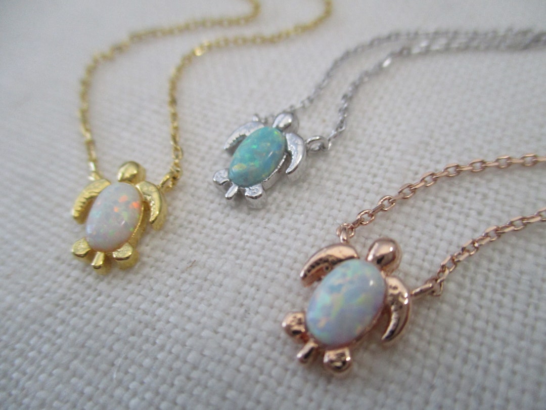 Tiny Turtle With Opal Accent Necklace, Gold, Rose Gold or Silver Sea ...