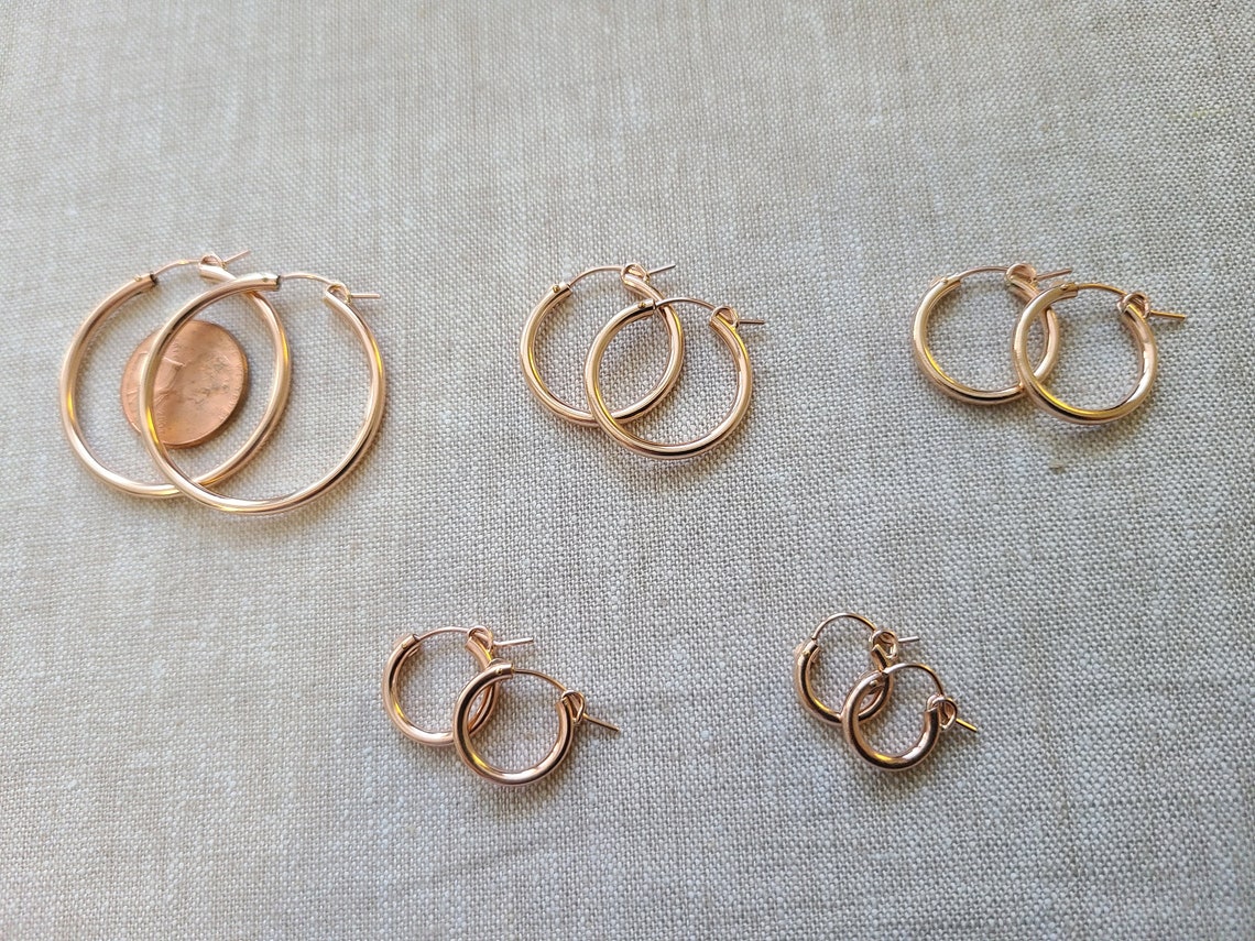 14K Rose Gold Filled Hoop EarringsPlain hoop snap post rose | Etsy