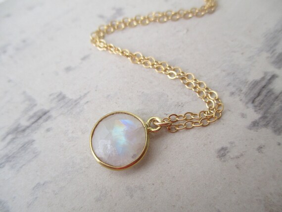 Rainbow Moonstone on Gold Filled chain necklace ..dainty and | Etsy