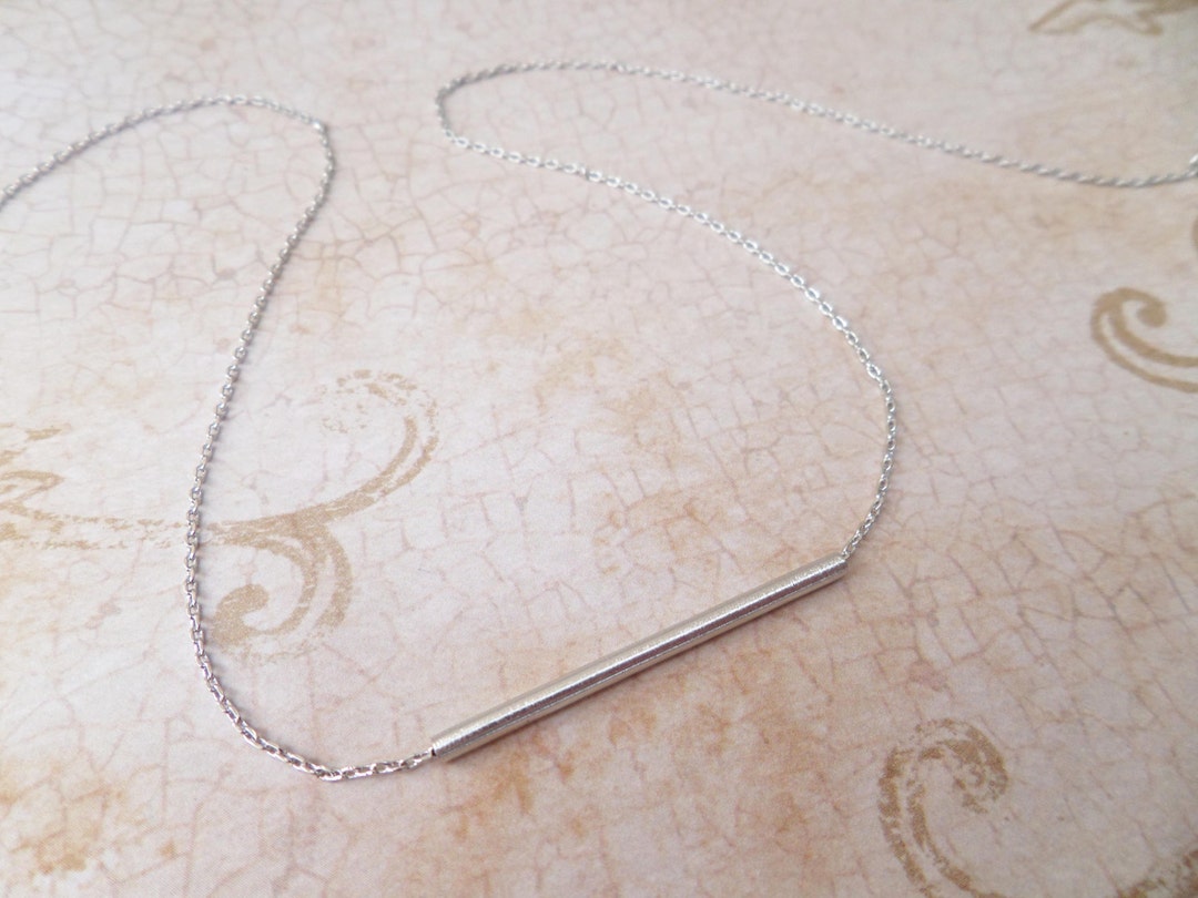 Silver Plated Bar Necklace, Silver Tube Necklace...dainty Handmade ...
