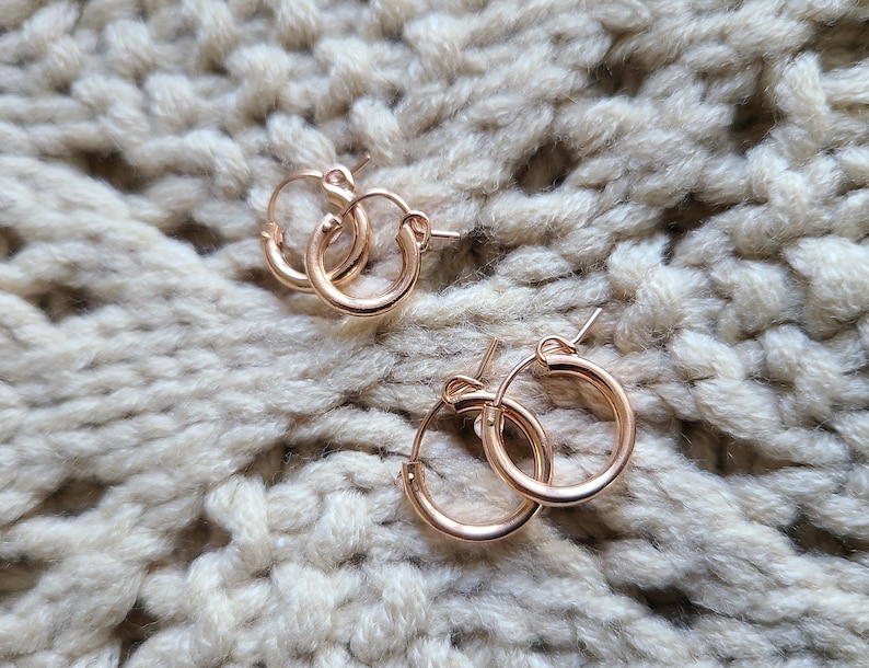 14K Rose Gold Filled Hoop Earringsplain Hoop Snap Post Rose - Etsy