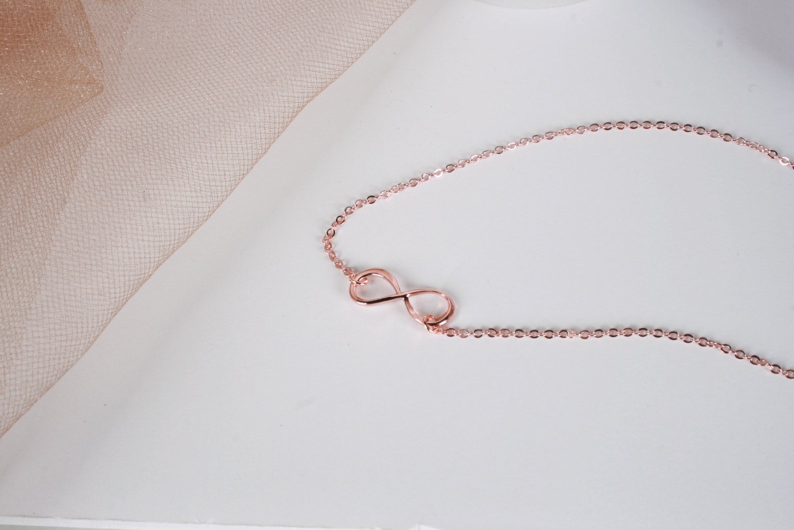 Rose Gold Infinity Necklace Asymmetrical Necklace Center or - Etsy