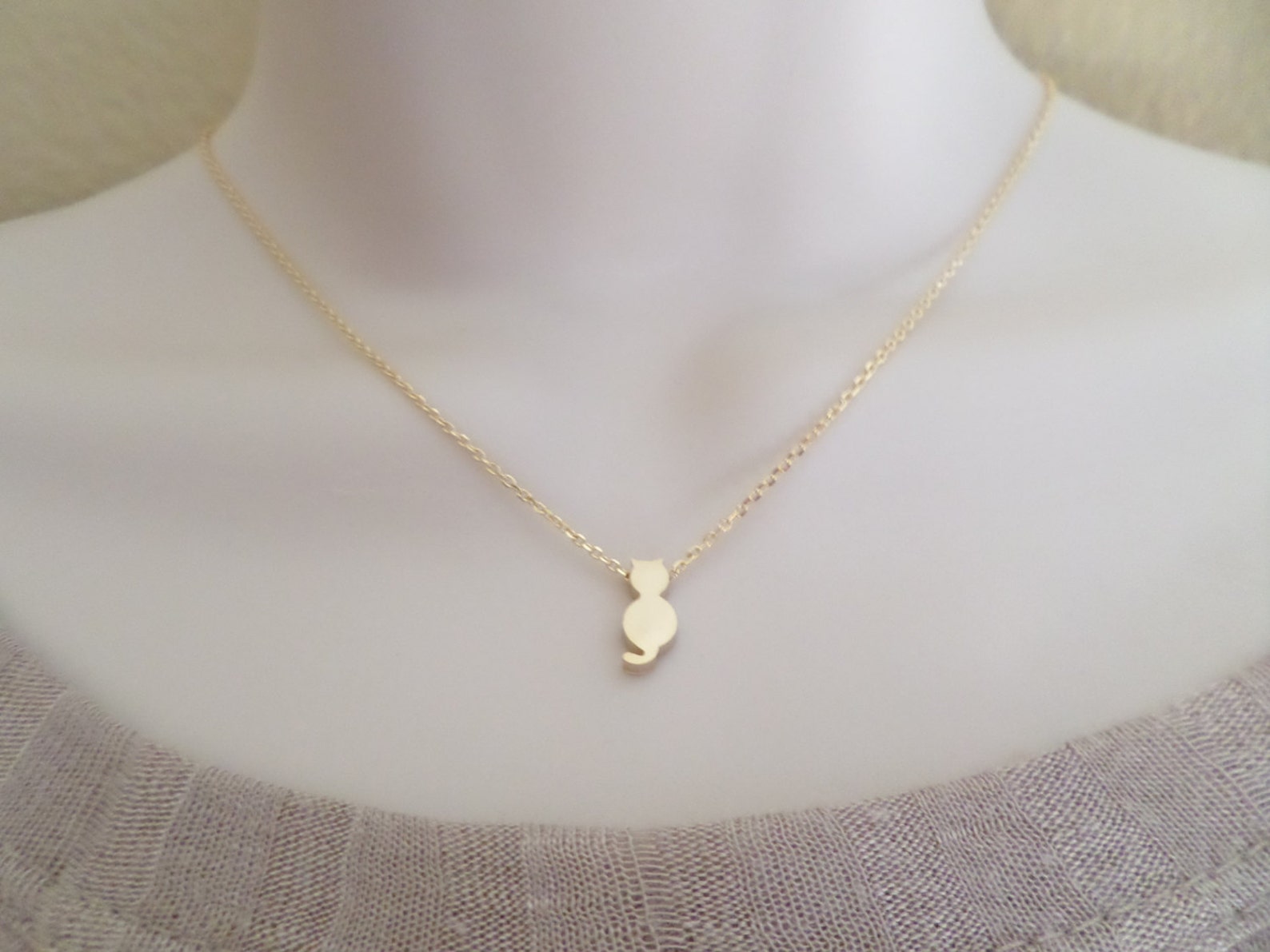 Gold Kitten, Cat Pendant Necklace...dainty Handmade Necklace, Everyday ...