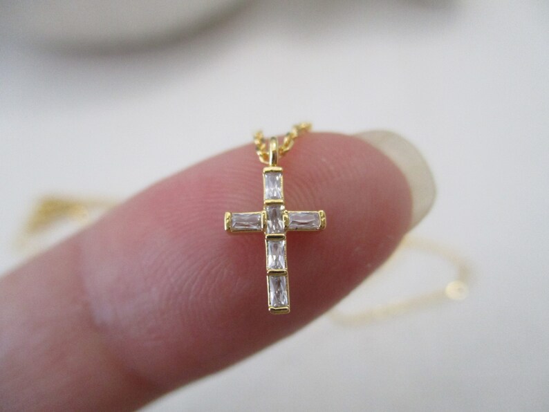 Tiny Cross Necklace Gold Rose Gold or Silver Cross With - Etsy