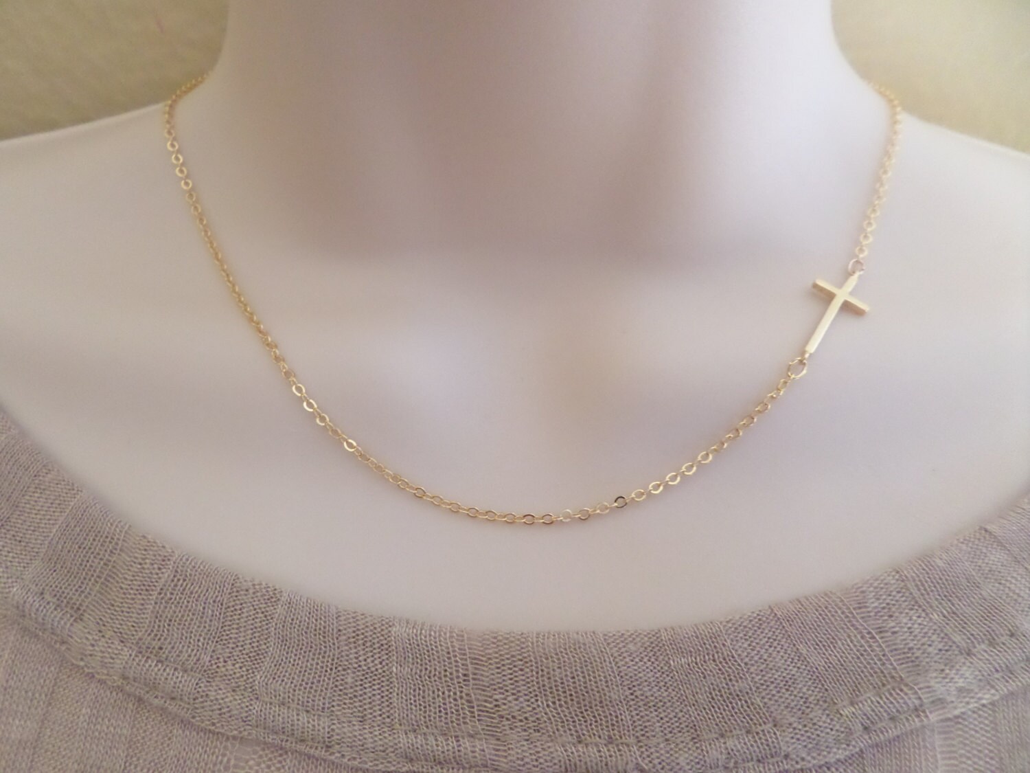 Gold Sideways Cross Necklace off Center Cross Necklace | Etsy