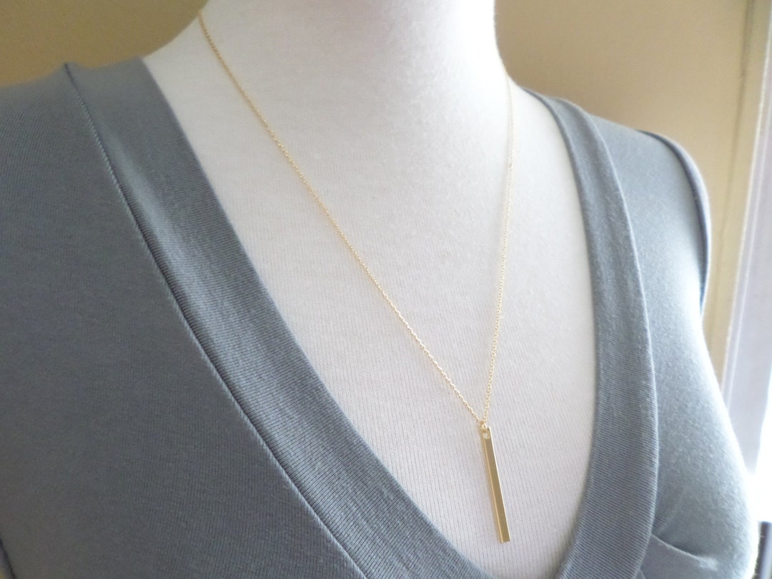 Simple Vertical Bar Necklace, Gold, Rose Gold or Silver Drop Down Bar ...