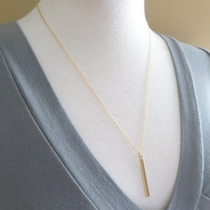 Simple Vertical Bar Necklace, Gold, Rose Gold or Silver Drop Down Bar ...