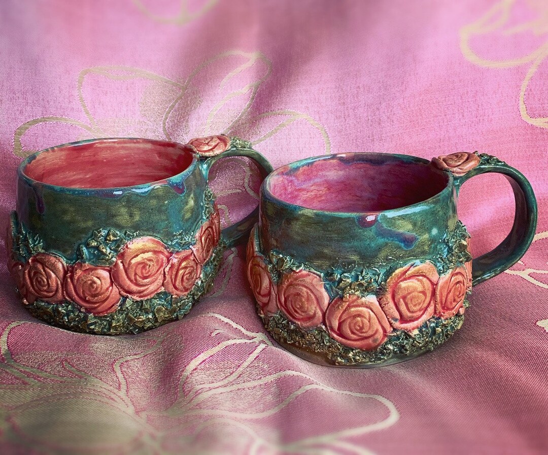 Handmade Ceramics Mug With Pink Roses. - Etsy