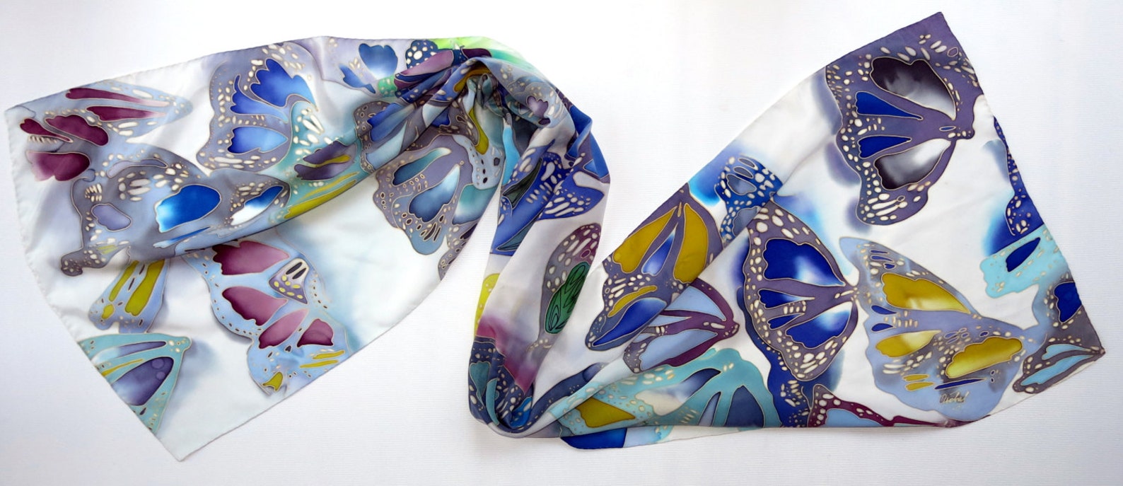 Hand Painted Silk Scarf - Butterflies in Daylight. White Painted Batik ...