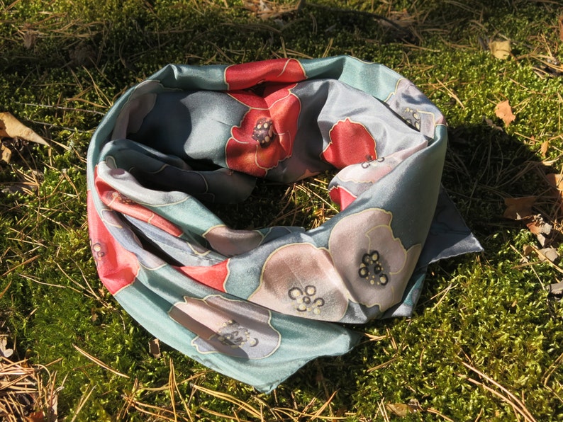 Poppy Silk Scarf Red Poppies Flowers. Handmade Scarf Hand - Etsy