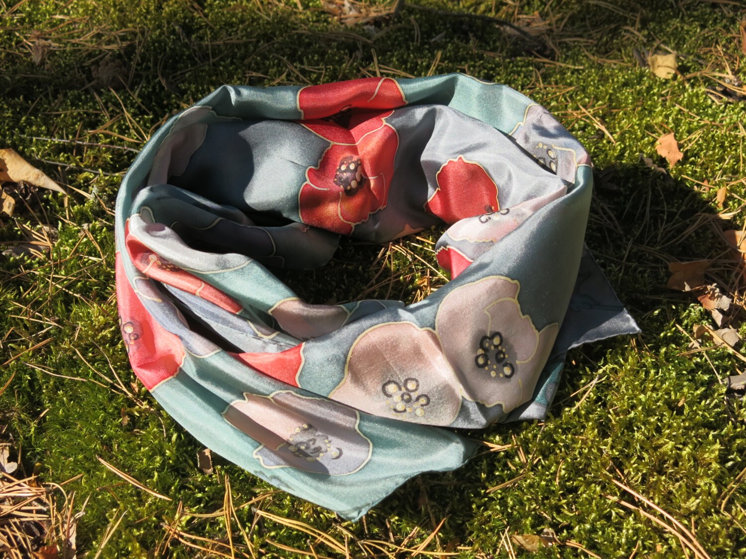 Poppy Silk Scarf Red Poppies Flowers. Handmade Scarf Hand - Etsy