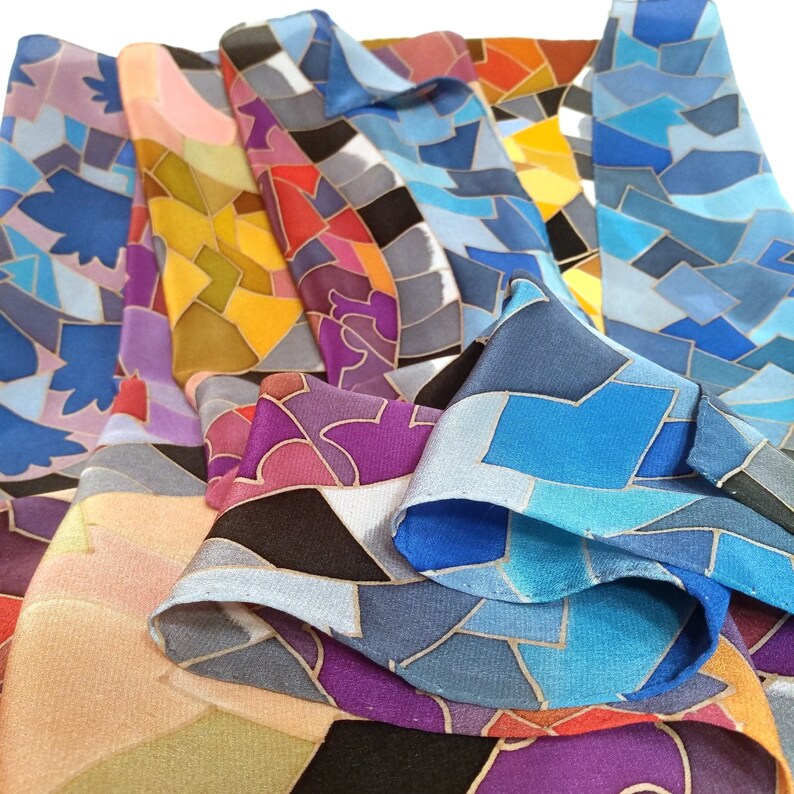 Silk Scarf Gaudi Hand Painted Silk Skarf. Silk Painting Two - Etsy